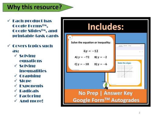 Algebra 1 Full Year Task Card Bundle | Solving | Graphing | Exponents
