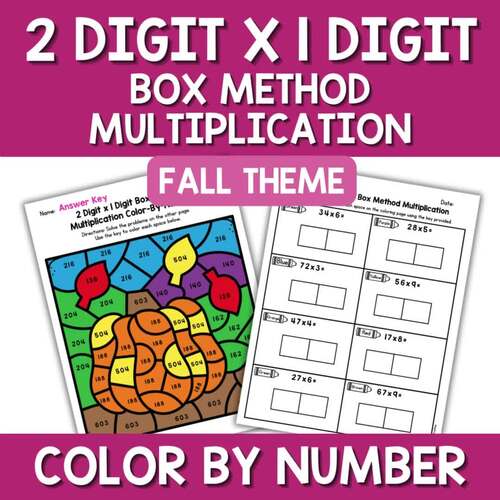2 Digit by 1 Digit Multiplication Box Method (Area Model) Fall Color by ...