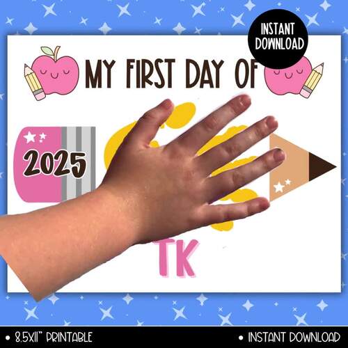 2025 Back to School Pencil Handprint Craft, First Day Hand Art Keepsake ...