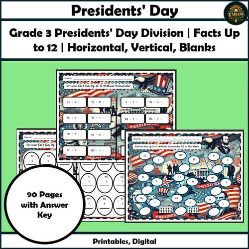 Grade 3 Presidents' Day Division | Facts Up to 12 | Horizontal ...