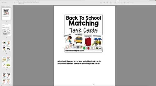 Back to School Matching Task Cards by The Autism Helper | TPT