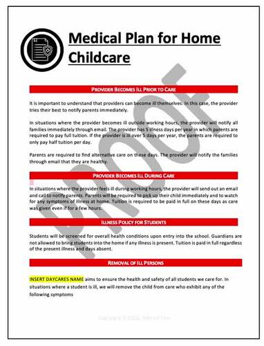 Home Childcare Medical and Illness Emergency Situations Template by ...