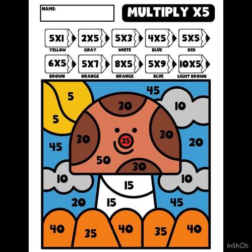 Thanksgiving Color by Code Multiplication Worksheets – Multiply by 5s ...