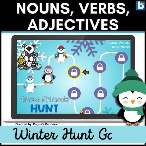 Winter Grammar Review Game for Boom Cards - Nouns, Verbs, Adjectives