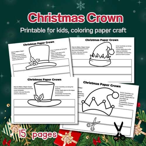 Printable Christmas Crown Craft for Kids, Christmas Hats, Christmas craft