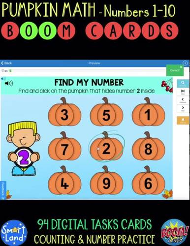 Math and Number practice Boom Cards™ | Distance learning | Pumpkin Edition