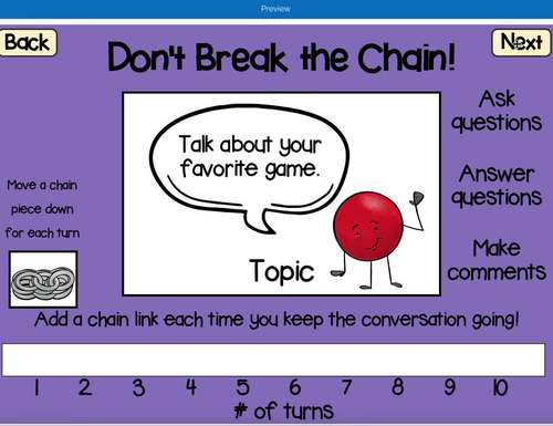 Don't Break the Chain Boom Cards™ Speech Therapy Conversation Activity
