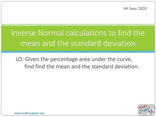 Inverse normal calculations to find the mean and standard deviation
