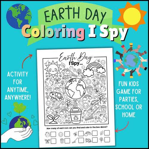 Earth Day I Spy Coloring Page Printable | Kids Earth Day Activity | I ...