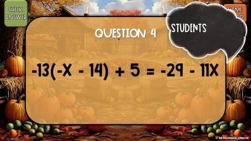 Solving Multistep Equations Fall Pumpkin Patch Board Game Activity ...
