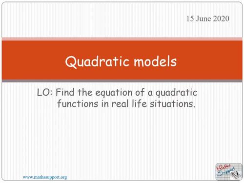 Quadratic models by Maths Support Centre | TPT