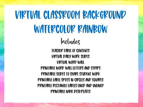 Virtual Classroom Background Watercolor Slides Editable and Printable