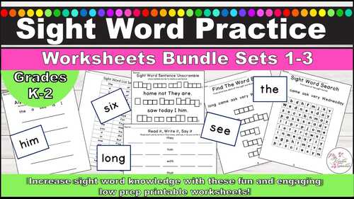 Sight Word Worksheets Bundle Sets 1–3: High Frequency Word Practice (K–1)