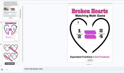 Broken Hearts Matching Math Game | Equivalent Unit Fractions ...