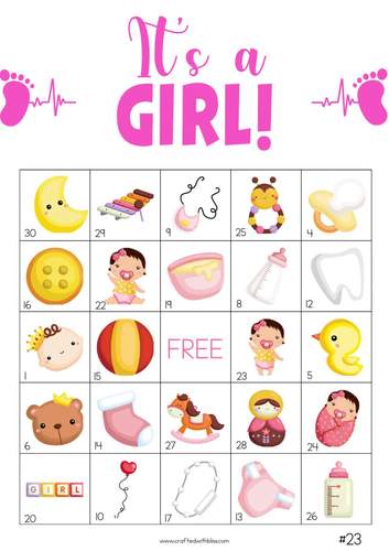 50 It's A Girl Bingo Cards (5x5), Baby Shower Bingo Games and Activities