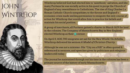 John Winthrop's A Model of Christian Charity Slideshow presentation lesson