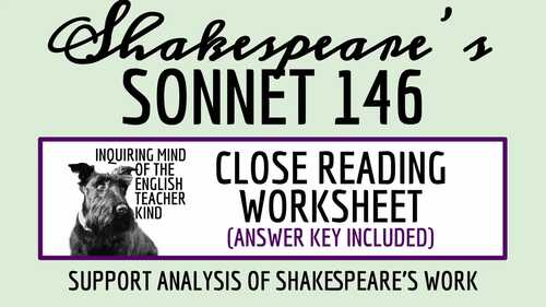 Shakespeare's Sonnet 146 Close Reading Worksheet | High School Poetry ...