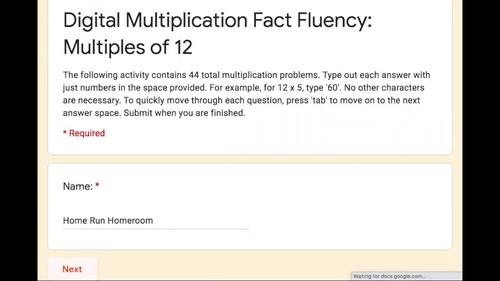Digital Multiplication Fact Fluency: Multiples of 12 Google Classroom™