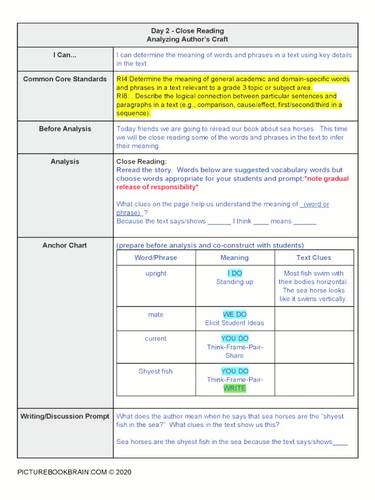 Sea Horse Shyest Fish in the Sea by Chris Butterworth Lesson Plan and ...