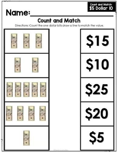 Counting Five Dollar Bills | Counting Money Worksheets | U.S. Bills