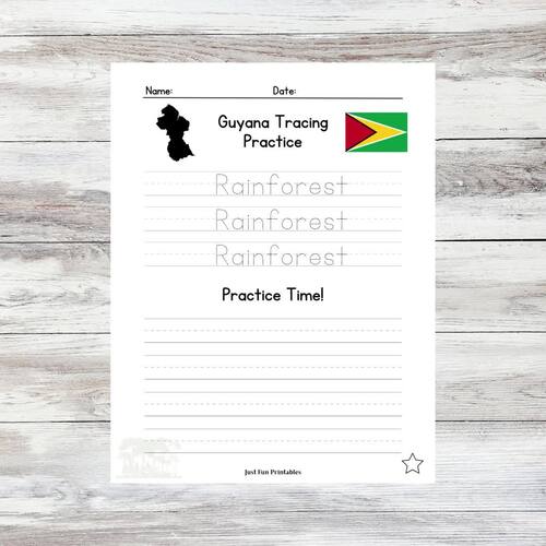 Guyana Tracing Worksheets | Handwriting Practice with Cultural Words