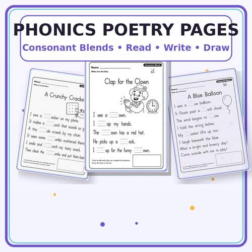 Consonant Blends Worksheets | Phonics Poetry Pages | Beginning Blends ...