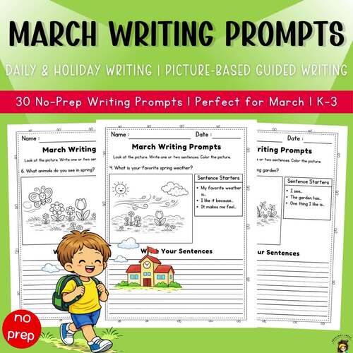 March Writing Prompts | Picture Writing Worksheets with Sentence ...