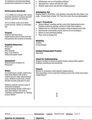 Small Pond Painting Art Lesson Plan and Video Demo with rubric | TPT