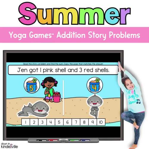 Summer Math Yoga Game - Decodable Addition Story Word Problems to 5 and 10
