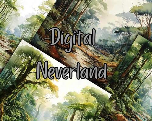 Watercolor Prehistoric Forest Digital Paper, Nature Themed Digital ...