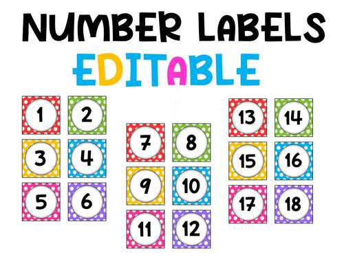 Bright Polka Dots Number Labels, Calendar Number Labels, Locker Numbers