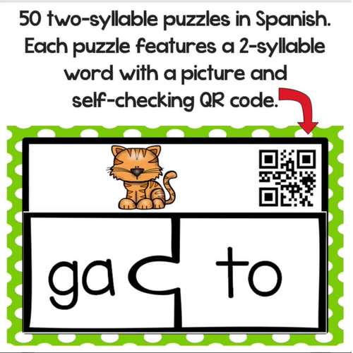 50 Spanish Two-Syllable Puzzles. Rompecabezas de palabras de dos sílabas