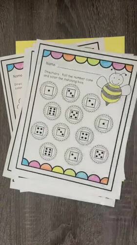 PreK Kindergarten Number Recognition, Roll and Color, Spring & Summer