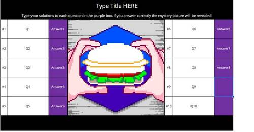 Burger Commercial Use Pixel Art Activity Templates for Google Sheets