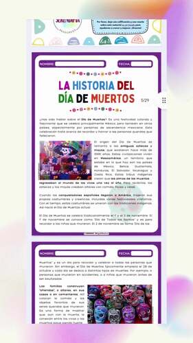 Día de Muertos/Day of the Dead SPANISH Reading Comprehension Día ...