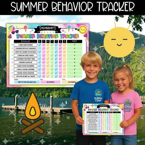 Summer Behavior Tracker Chart, Good Behavior Log, Preschool Reward List