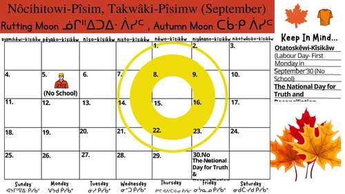 Plains Cree Yearly Calendar Editable by Two-Spirit Teaching Resources