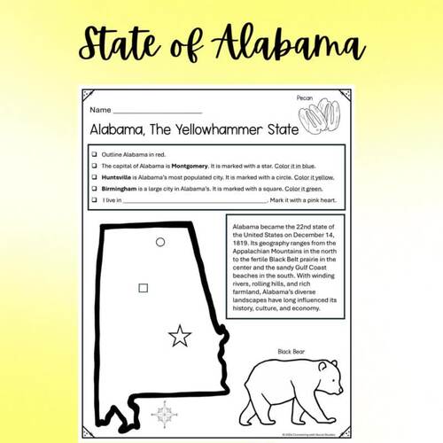Alabama Map Worksheets - Find and Color Activities! | TPT