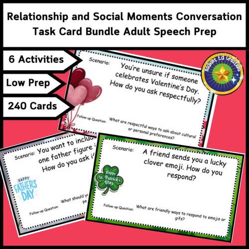 Relationship and Social Moments Conversation Task Card Bundle Adult ...