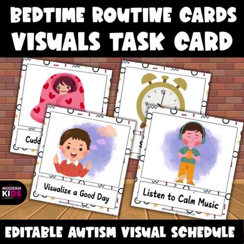 EDITABLE Bedtime Routine Task Cards - Visuals Schedule for Autism Support
