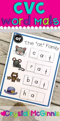 DOLLAR DEAL - CVC Word Family Word Mats - Kindergarten CVC Words Center ...