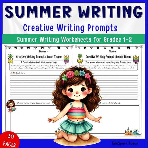Summer Writing Worksheets | Creative Writing Prompts – Beach Theme 1-2 ...