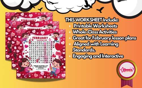 February Valentine's Day Word Search Puzzle Activities 3rd,4th,5th,6th ...