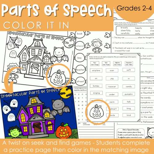 Halloween Activity Parts of Speech - Color It In by Create Inspire Teach