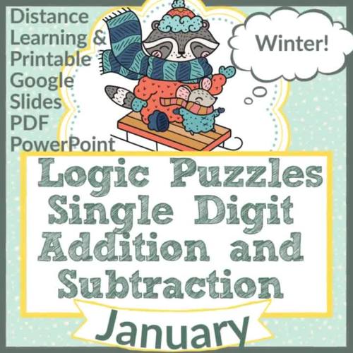 Winter Math Activity , Logic Puzzles Single Digit Addition & Subtraction