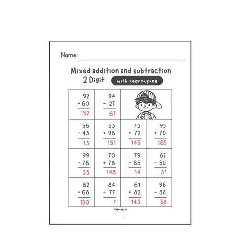 Two Digit Mixed Addition and Subtraction with and without Regrouping ...