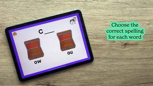 OW - OU - Interactive PDF Spelling Game Boom™ Card, Worksheets, Easel