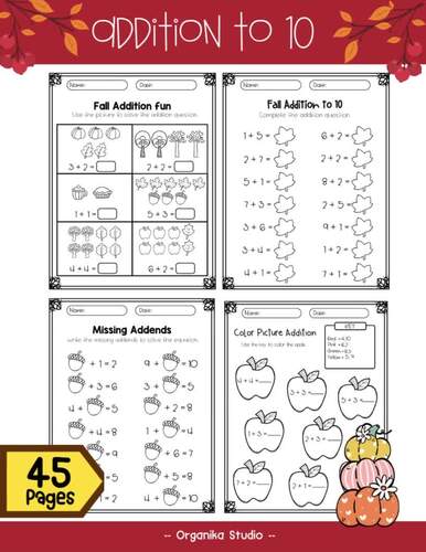 Fall Addition And Subtraction with picture within 20 worksheet | Bundle