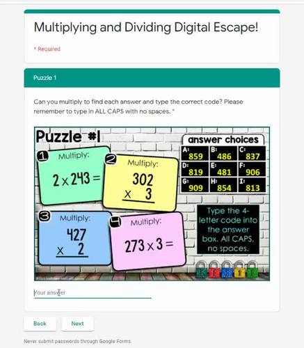 Multiplying and Dividing Multi-Digit Numbers Digital Math Escape Room ...