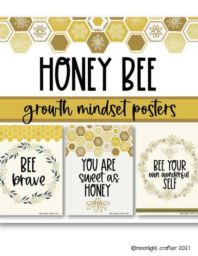 Honey Bee Editable Growth Mindset Posters by moonlight crafter by Bridget
